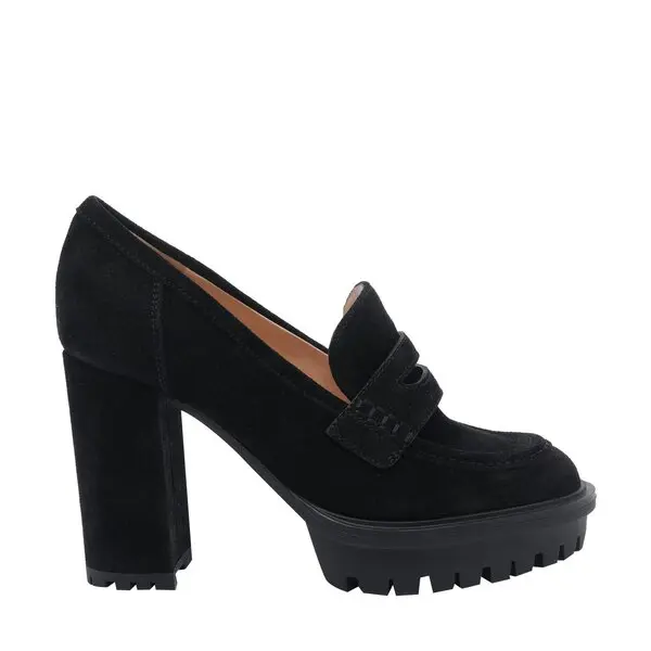GIANVITO ROSSI Suede Block Heel Loafers - Black