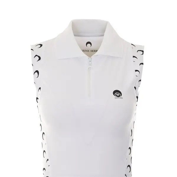 MARINE SERRE Sleeveless Turtleneck Polo Mini Dress With Moon Print