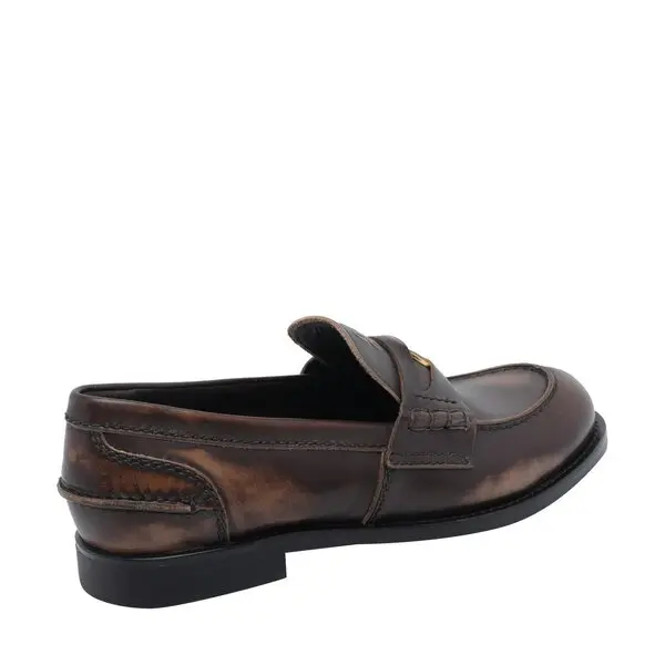 Miu Miu Distressed Calf Leather Penny Loafers - Brown