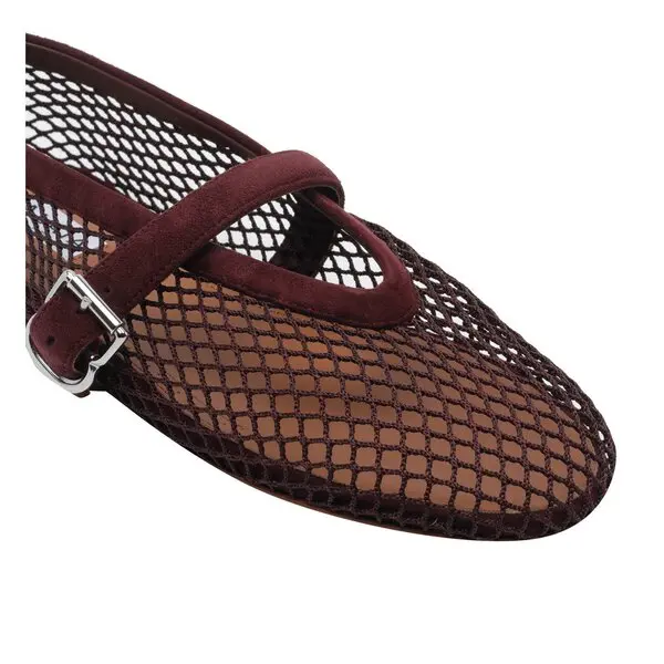 Alaïa Fishnet Flat Ballerina Shoes With Adjustable Buckle - Red