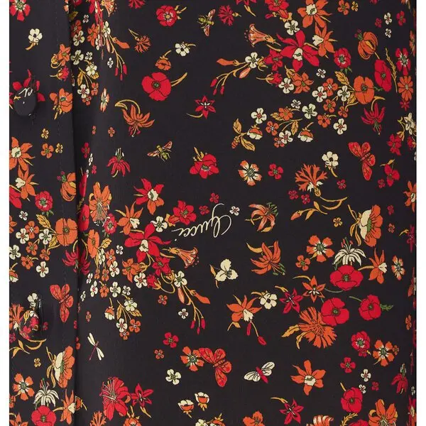 Gucci Printed Silk Long-sleeve Shirt With Pussybow Collar - Black