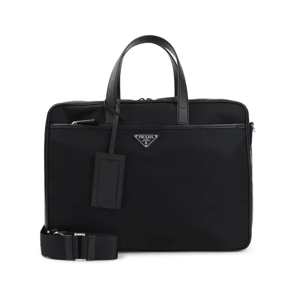 Prada Re-nylon Briefcase With Saffiano Leather Trims - Black