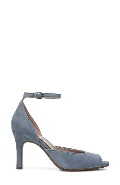 Naturalizer Asha Peep Toe Pump With Ankle Strap - Blue Ash Suede