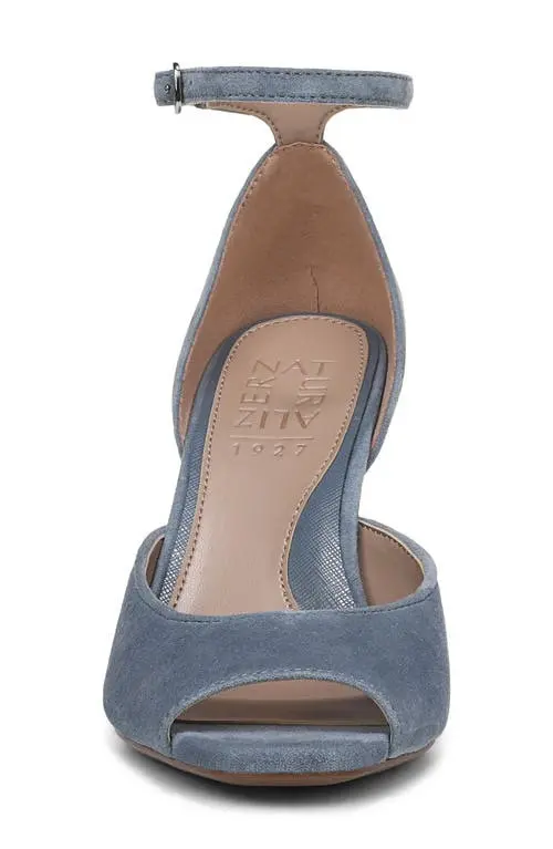Naturalizer Asha Peep Toe Pump With Ankle Strap - Blue Ash Suede