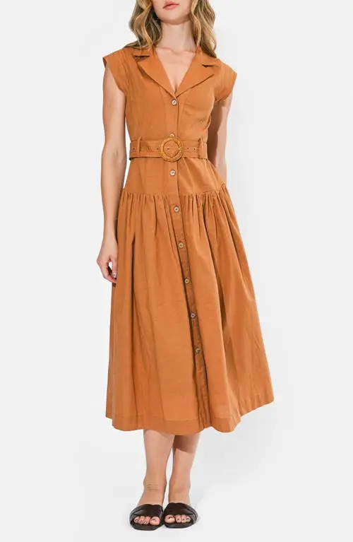 Adelyn Rae Kennedy Belted Midi Shirtdress - Rust
