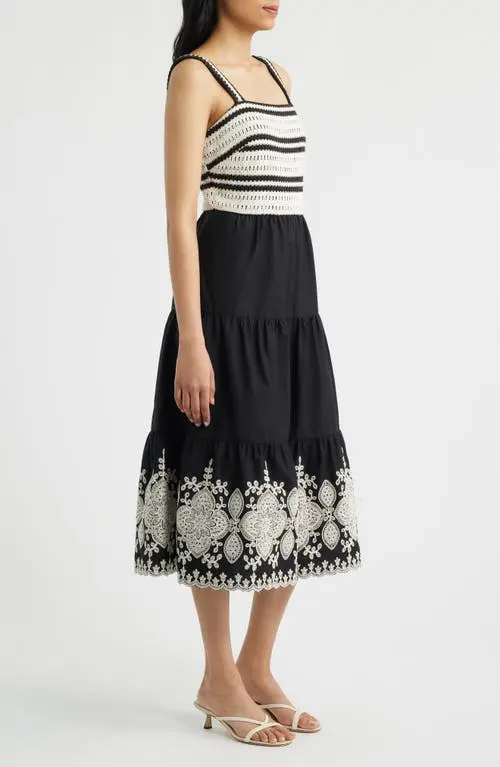 Eliza J Crochet Embroidered Midi Sundress