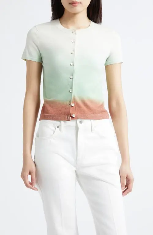 3.1 Phillip Lim Short Sleeve Crop Wool Blend Cardigan - Flame-cactus Multi