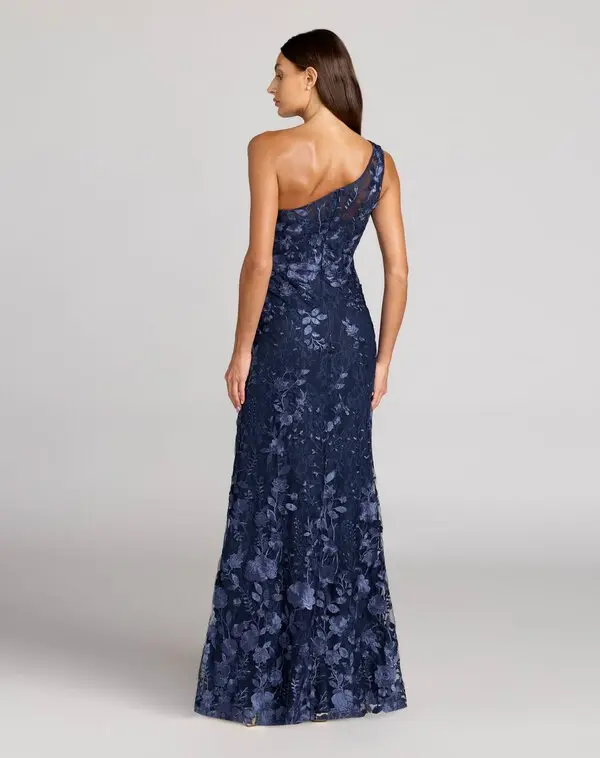 Mac Duggal Petite One-shoulder Floral Embroidered Gown
