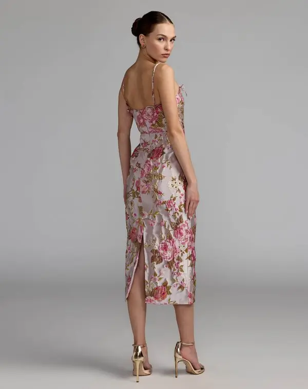 Mac Duggal Floral Brocade Midi Dress