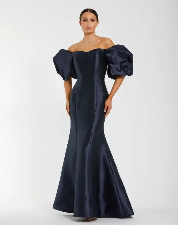 Mac Duggal Petite Sweetheart Off The Shoulder Puff Sleeve Gown - Navy