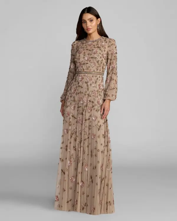Mac Duggal Embellished Floral Bishop Sleeve Gown