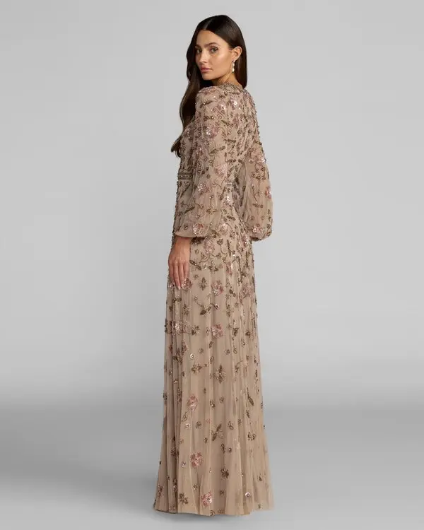 Mac Duggal Embellished Floral Bishop Sleeve Gown