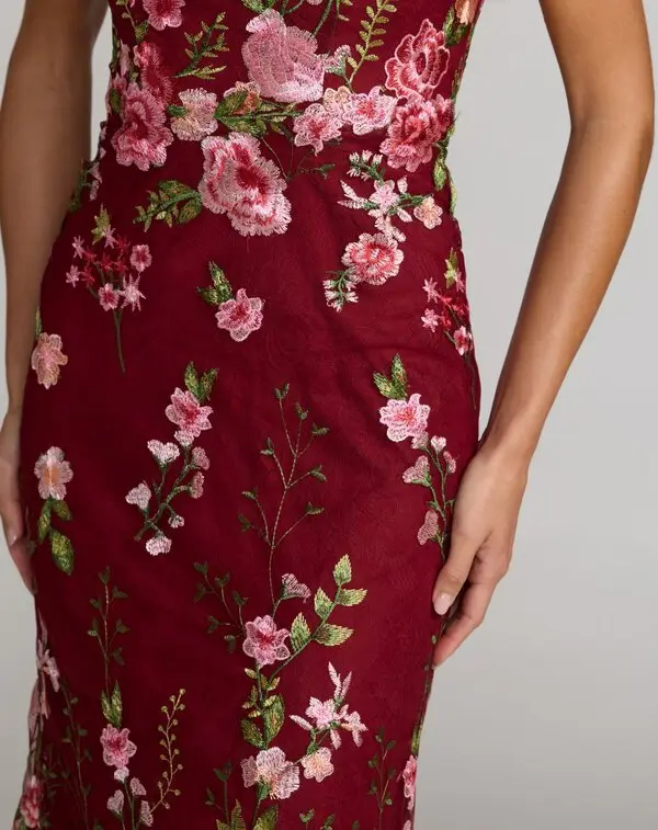 Mac Duggal One Shoulder Floral Embroide Gown