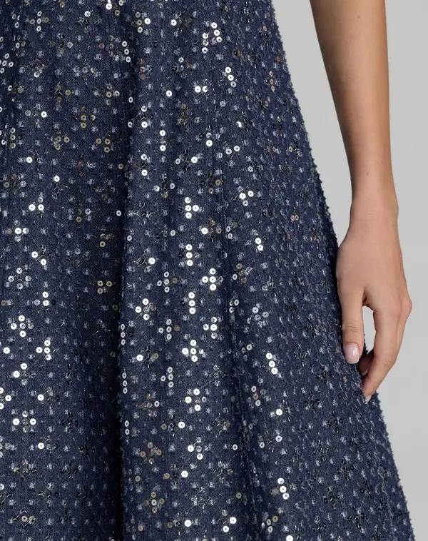 Mac Duggal Sleeveless Sequin A-line Midi Dress