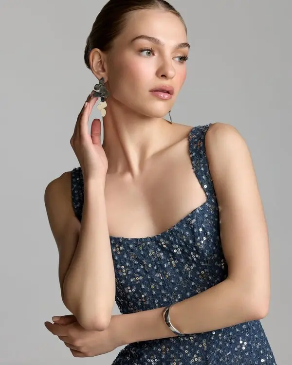 Mac Duggal Sleeveless Sequin A-line Midi Dress