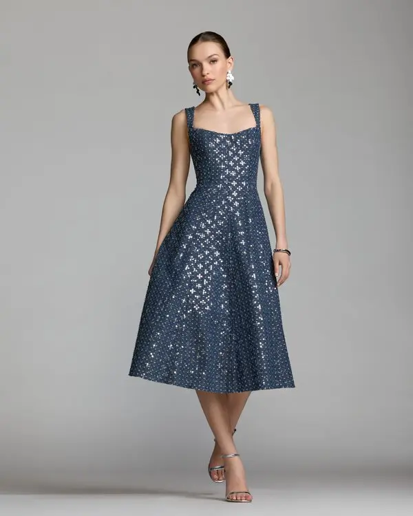 Mac Duggal Sleeveless Sequin A-line Midi Dress