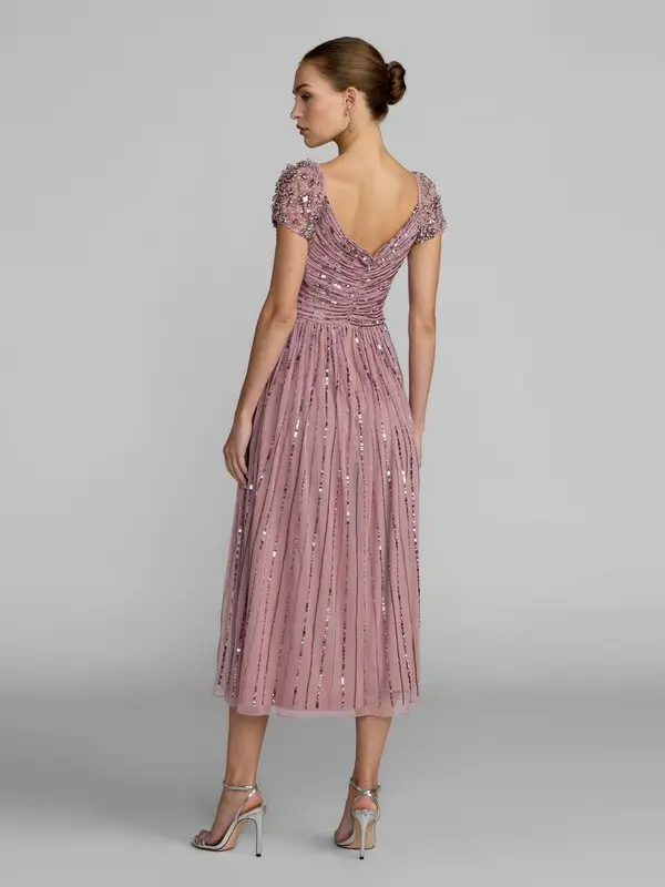 Mac Duggal Embellished Cap Sleeve Midi Dress