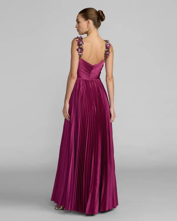Mac Duggal Strappy High-low Gown With 3d Floral Embellishments