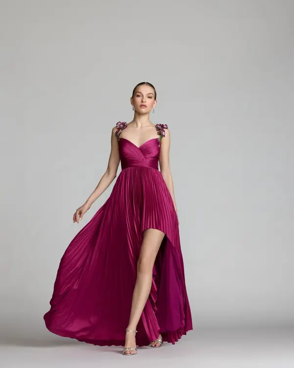Mac Duggal Strappy High-low Gown With 3d Floral Embellishments