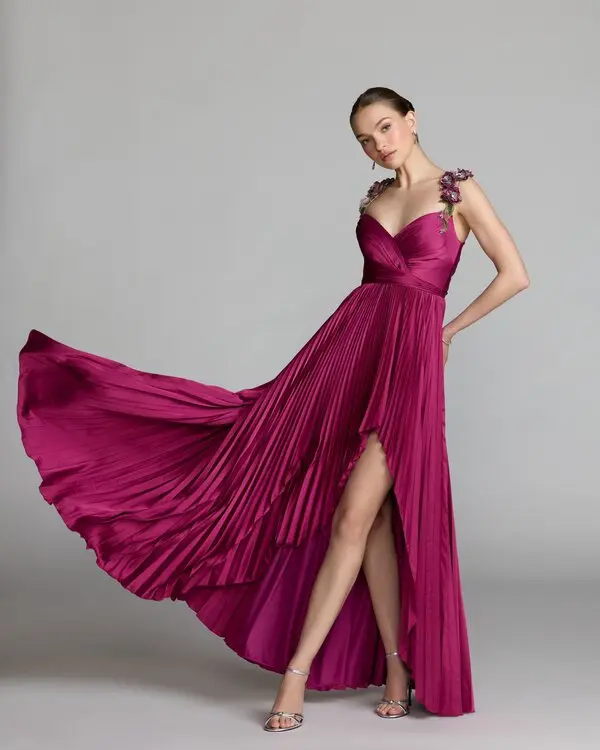 Mac Duggal Strappy High-low Gown With 3d Floral Embellishments