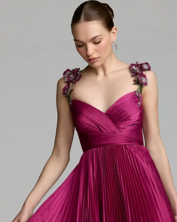 Mac Duggal Strappy High-low Gown With 3d Floral Embellishments