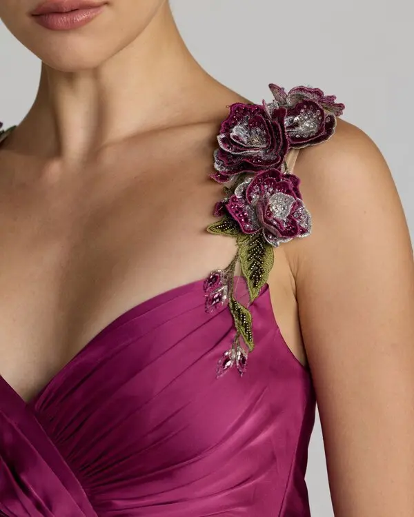 Mac Duggal Strappy High-low Gown With 3d Floral Embellishments