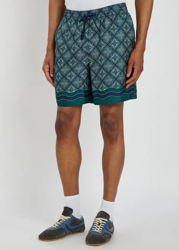 Casablanca Radiating Logo-monogram Silk Shorts - Green