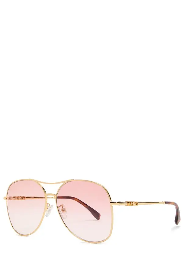 Fendi Aviator-style Sunglasses With Gold Tone Accents - Pink