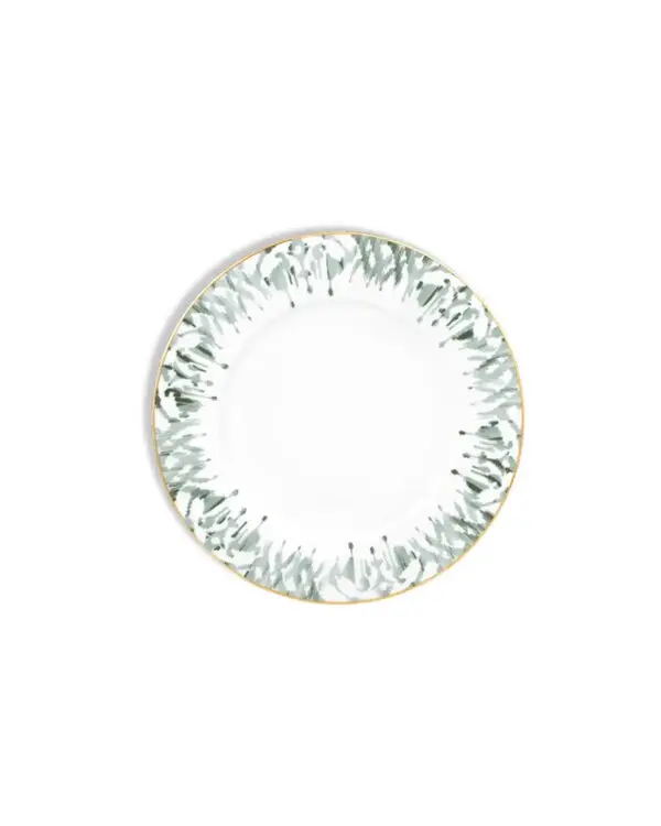 Mojjere Fine Porcelain Soup Plate White & Sage Design - Green