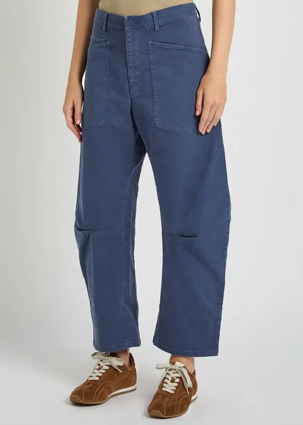 NILI LOTAN Shon Barrel-leg Stretch-cotton Trousers - Navy