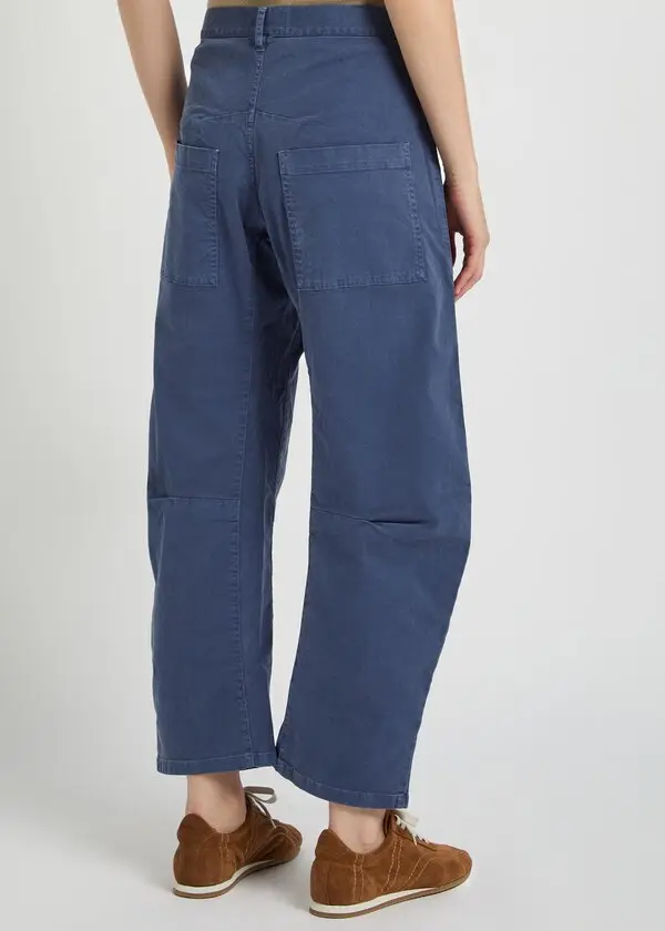 NILI LOTAN Shon Barrel-leg Stretch-cotton Trousers - Navy