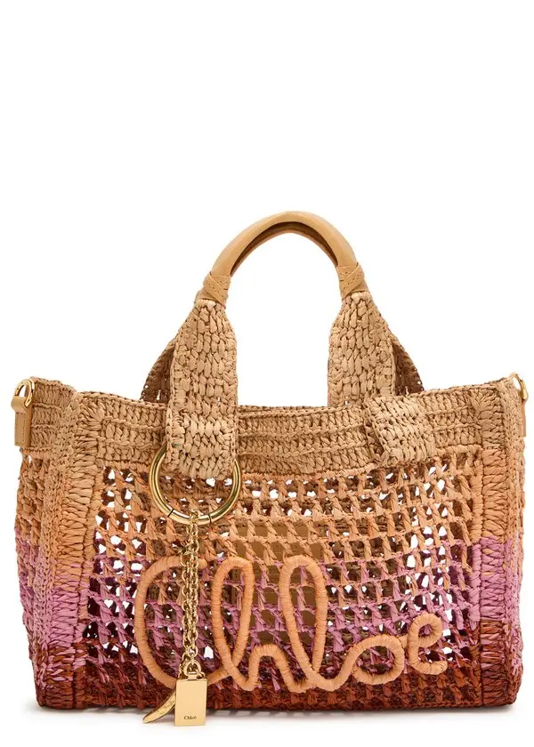 Chloé Summer Banana Logo Raffia Tote