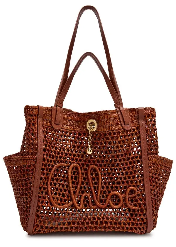 Chloé Logo Raffia Tote Bag - Brown