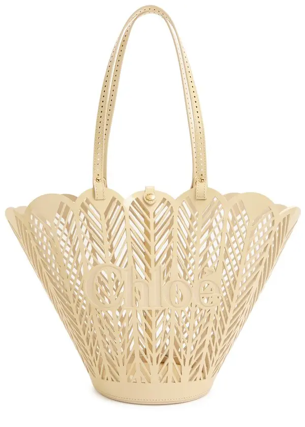 Chloé Soleil Patent Leather Basket Bag - White