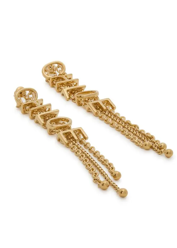Chloé Brass Logo Plaque Chain Fringe Drop Earrings - Gold