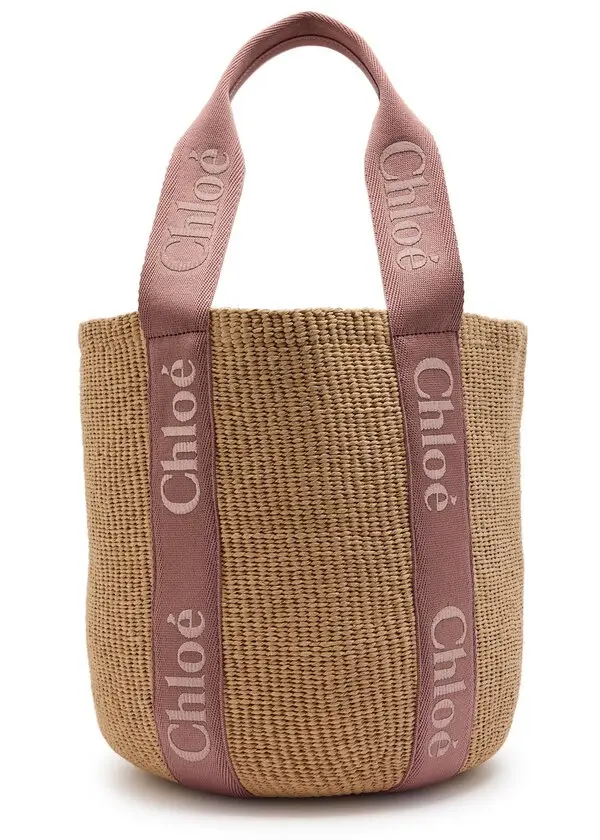Chloé Woody Large Logo-embroidered Raffia Basket Bag - Natural