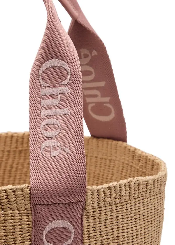 Chloé Woody Large Logo-embroidered Raffia Basket Bag - Natural