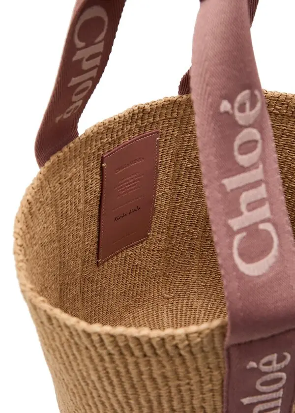 Chloé Woody Large Logo-embroidered Raffia Basket Bag - Natural