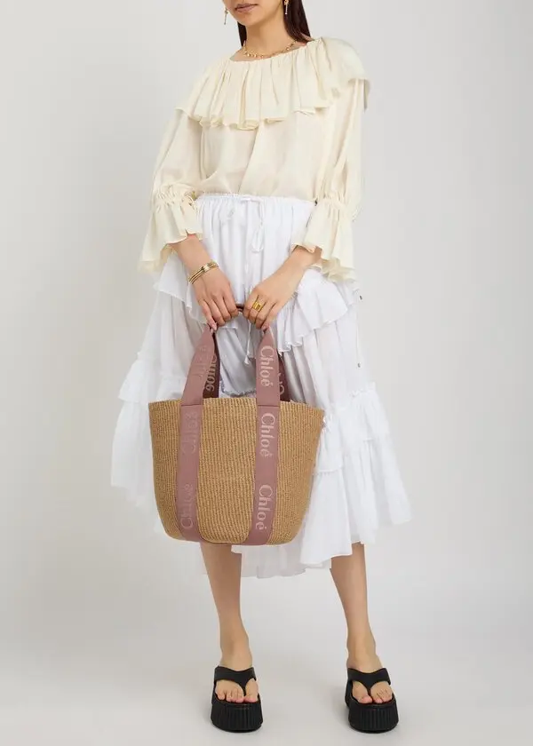 Chloé Woody Large Logo-embroidered Raffia Basket Bag - Natural