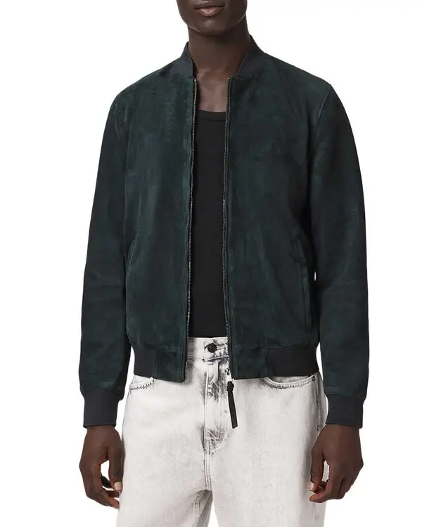 ALLSAINTS Morten Suede Bomber Jacket - Navy Blue