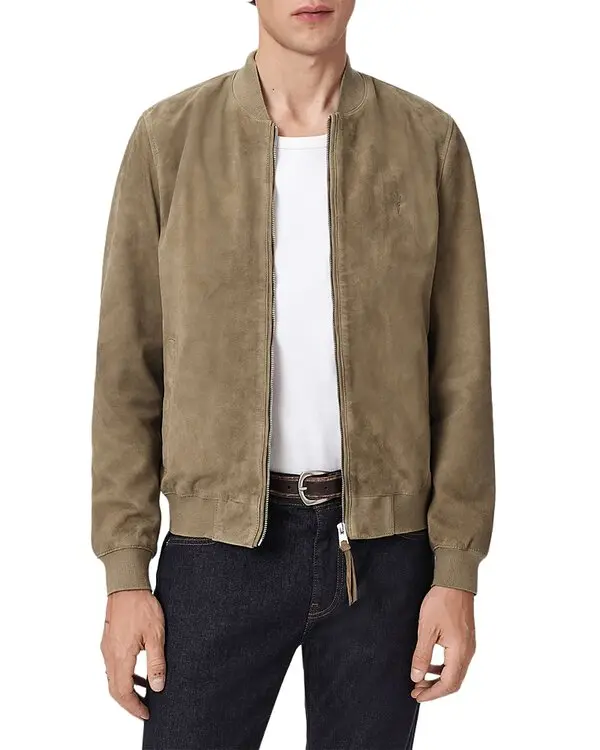 ALLSAINTS Morten Suede Bomber Jacket - Olive Green