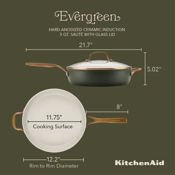 KITCHENAID Hard Anodized Ceramic Induction Evergreen 2 Qt. Covered Saute Pan