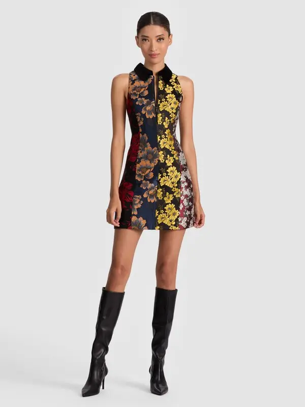 Alice + Olivia Velia Collared Mini Dress - Black/multi
