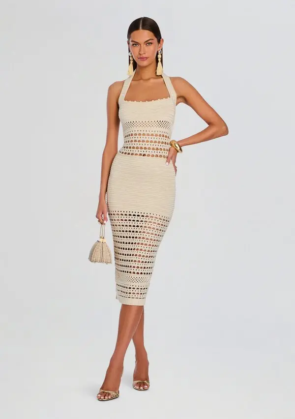 Retrofete Jaycee Crochet Midi Dress - Bone
