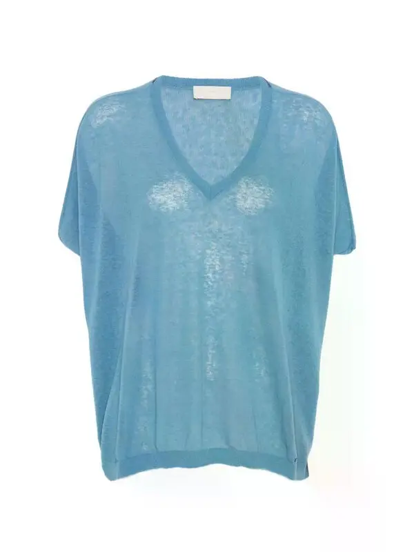 Momoni V-neck Fine-knit Sweater With Metallic Trim