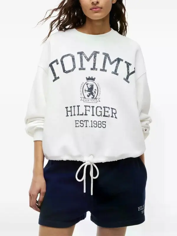 Tommy Hilfiger Crest Logo Drawstring Hem Sweater - White