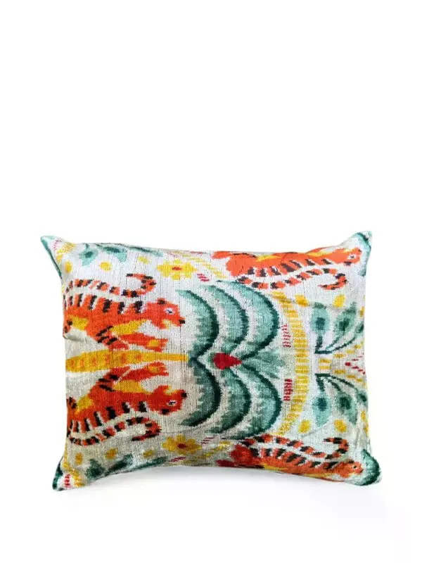 LES-OTTOMANS Tiger-print Ikat-pattern Cushion - White