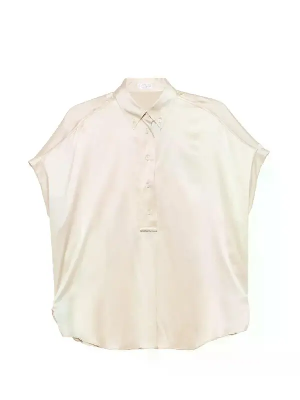 Brunello Cucinelli Sand Beige Monili Detail Short Sleeve Shirt