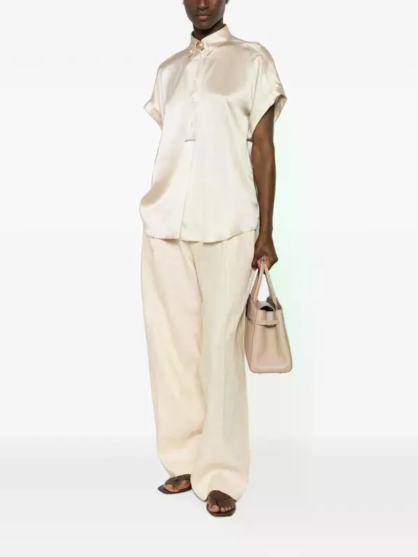 Brunello Cucinelli Sand Beige Monili Detail Short Sleeve Shirt