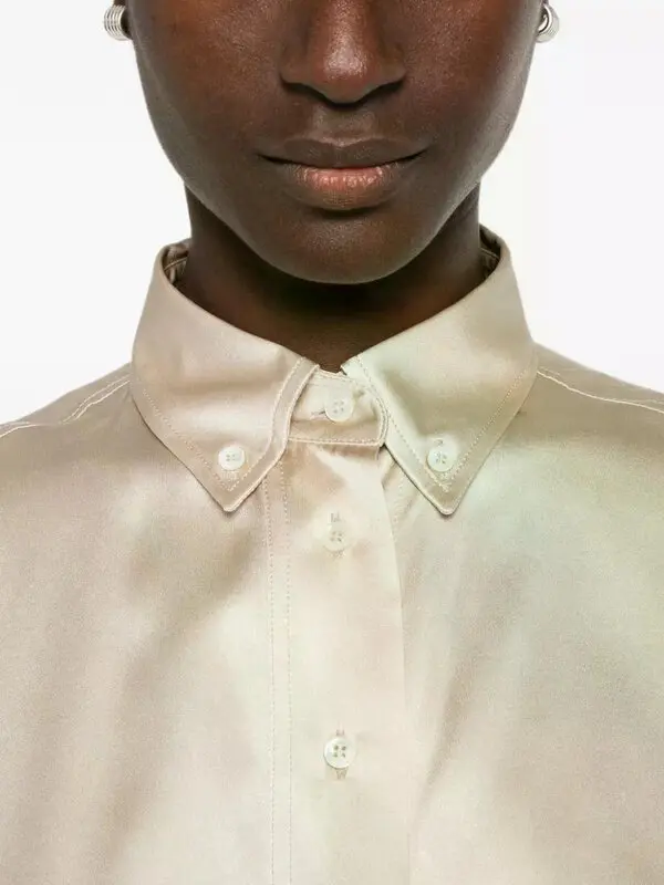 Brunello Cucinelli Sand Beige Monili Detail Short Sleeve Shirt